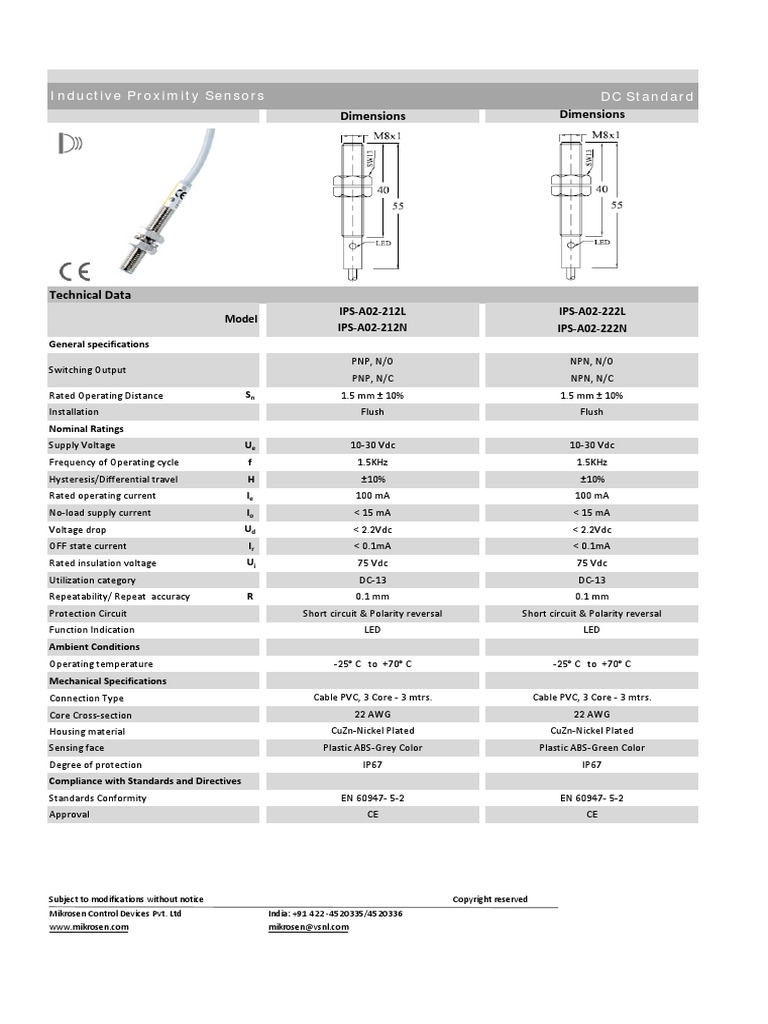 Dimensions Dimensions: DC Standard Inductive Proximity Sensors | PDF ...