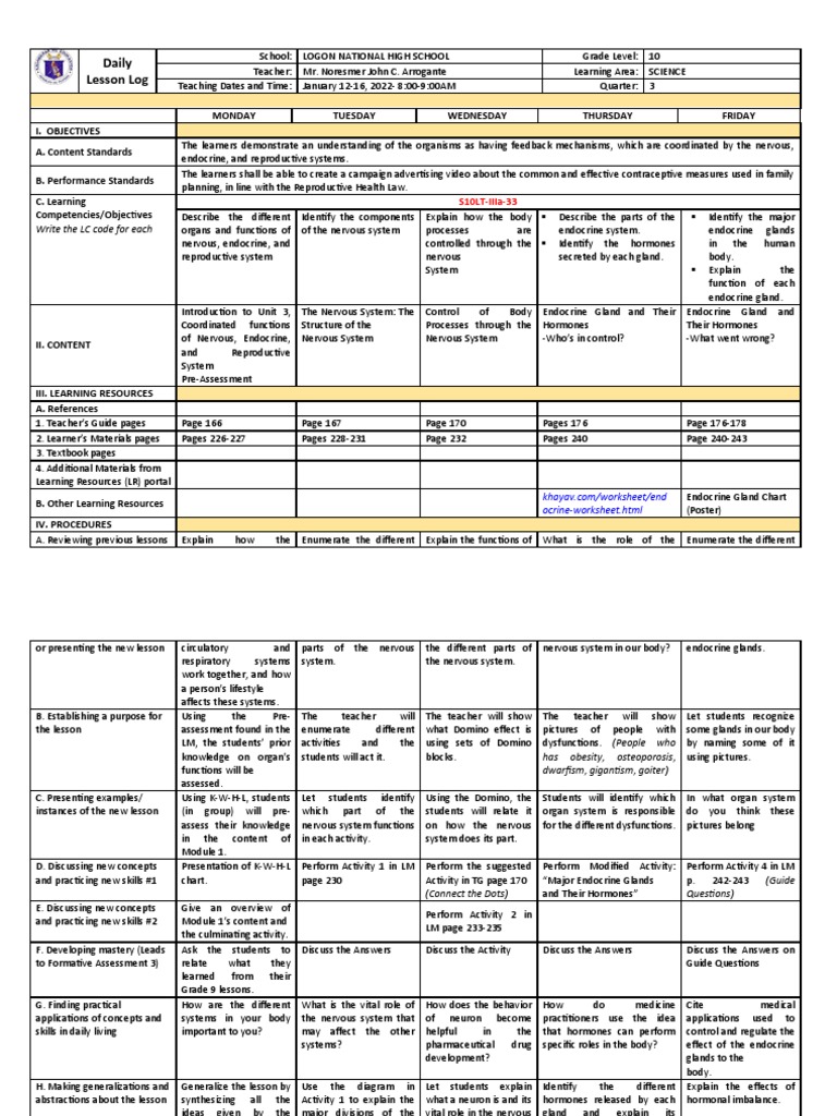 DLL 3RD Week 1 Science 10 | PDF