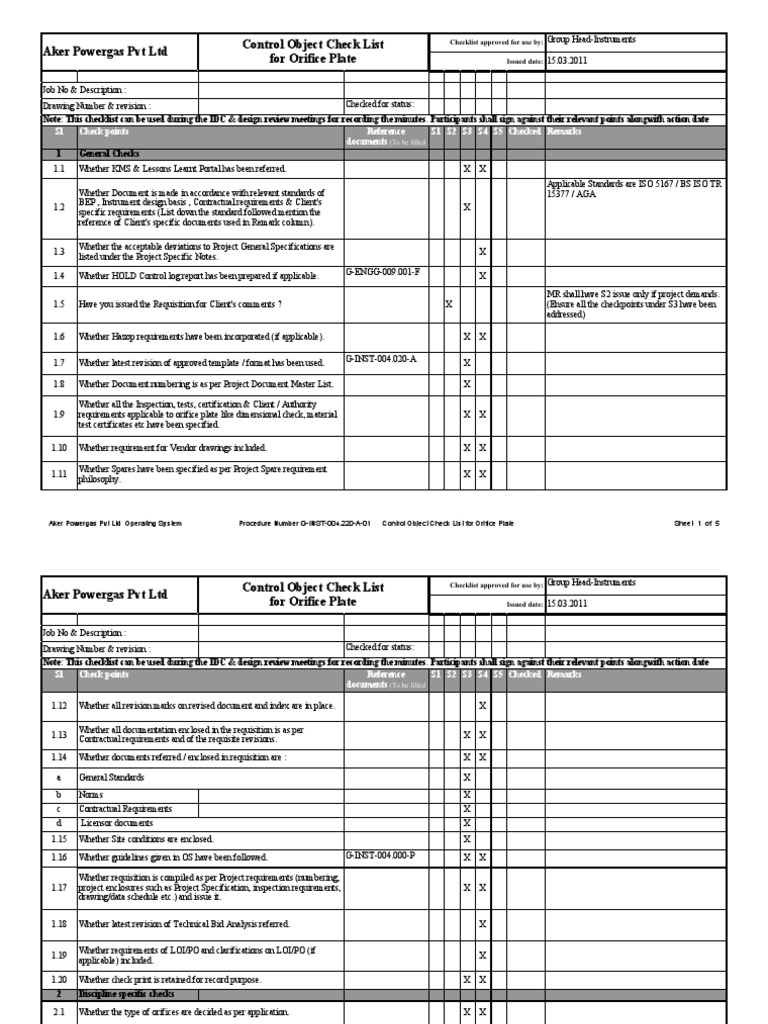 G-INST-004.220-A Checklist For Orifice Plate | Download Free PDF ...