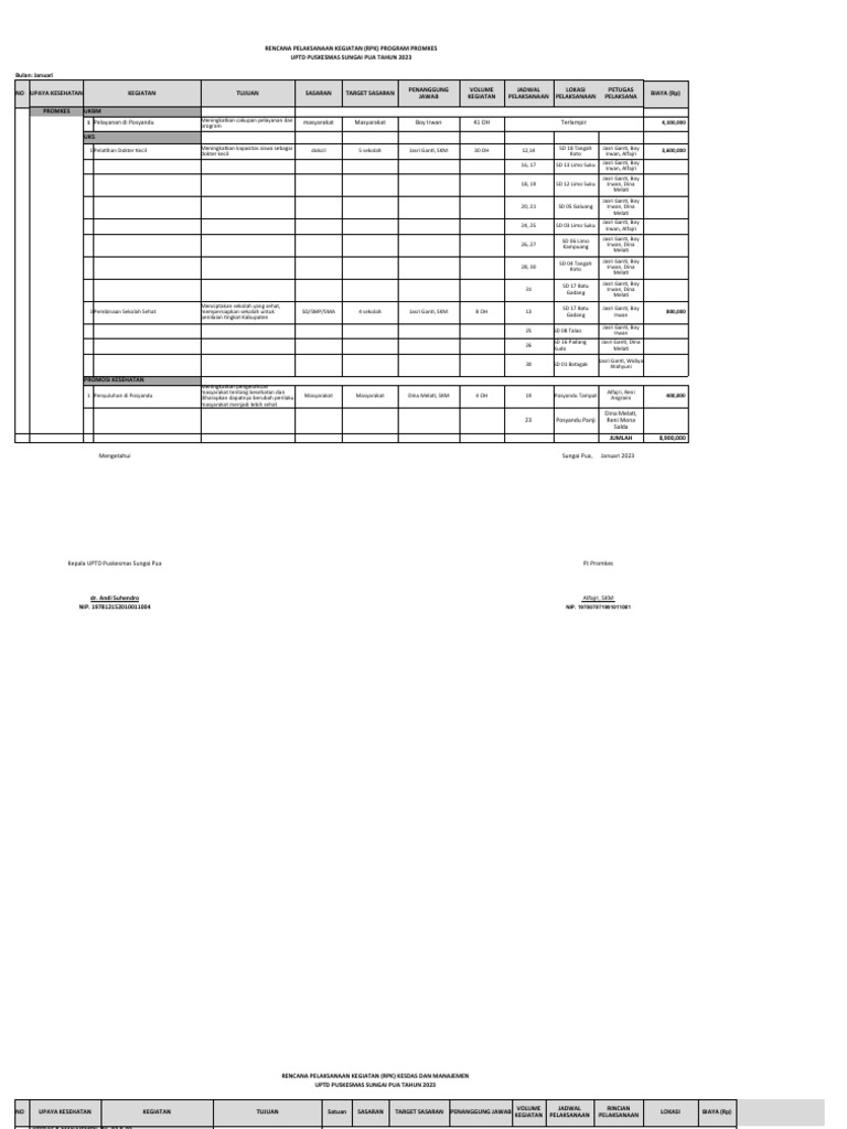 RPK Program Promkes Puskesmas 2023 | PDF