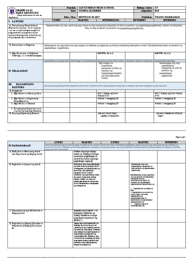 DLL - ESP 7 - 1ST Week | PDF