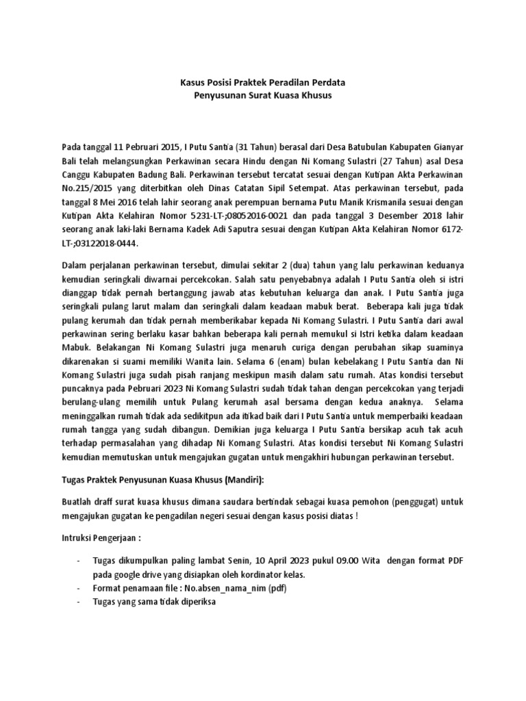 Kasus Posisi Praktek Peradilan Perdata | PDF