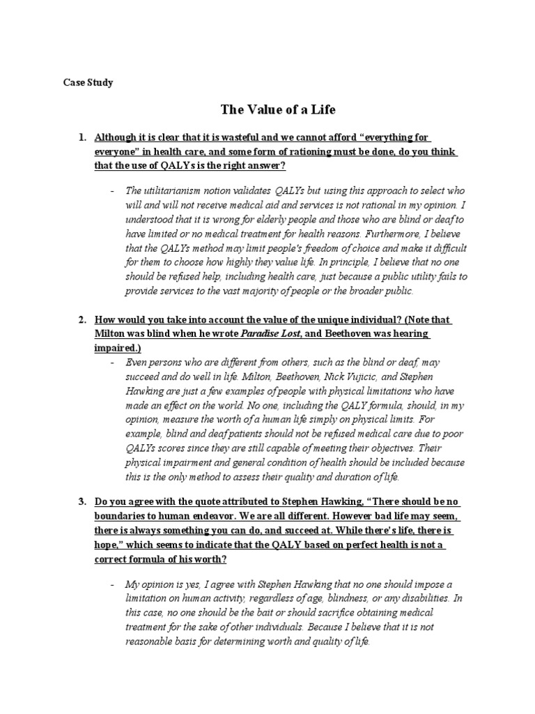CaseStudy TheValueOfALife | PDF | Visual Impairment | Medicine