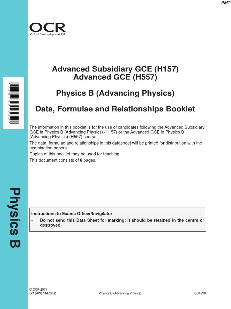 Advanced Subsidiary GCE (H157) Advanced GCE (H557) Physics B (Advancing ...