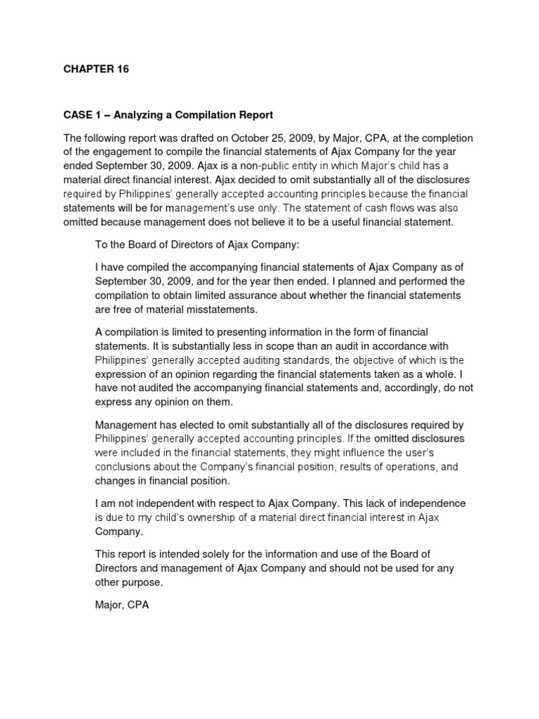 Analysis of a Compilation Report for Ajax Company Identifying ...