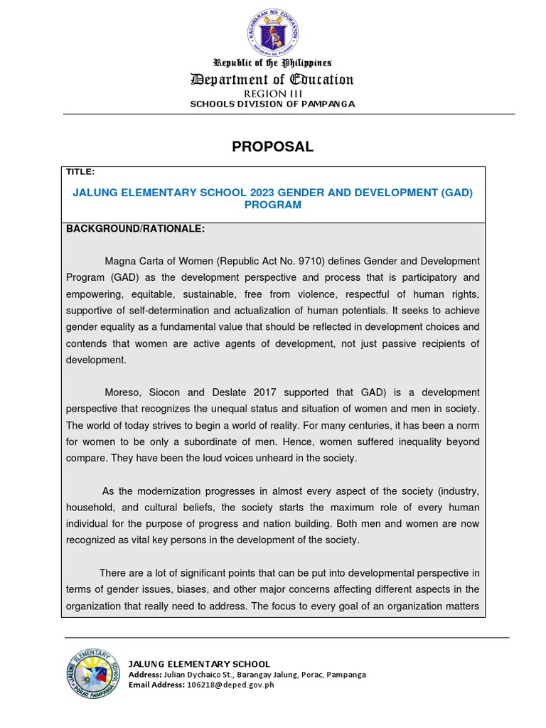 Jalung Es 2023 Gad Program | PDF | Gender And Development | Gender