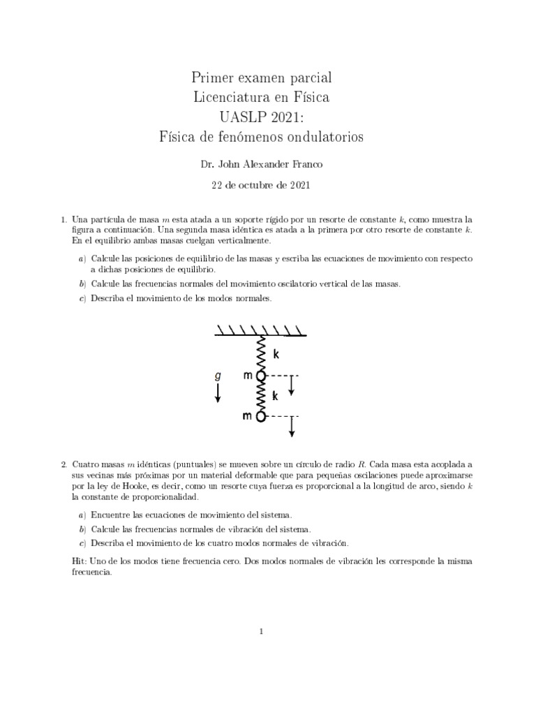 Examen I | PDF | Modo normal | Oscilación