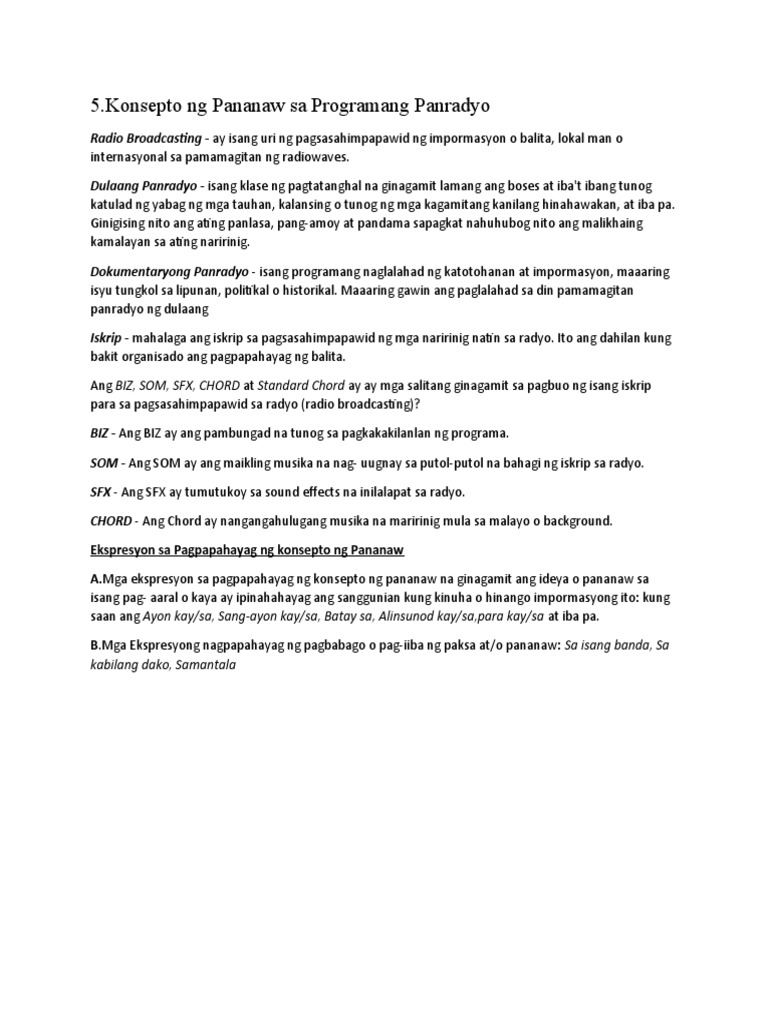 Konsepto NG Pananaw Sa Programang Panradyo | PDF
