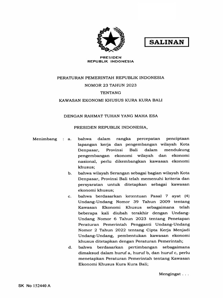 Salinan PP Nomor 23 Tahun 2023 | PDF