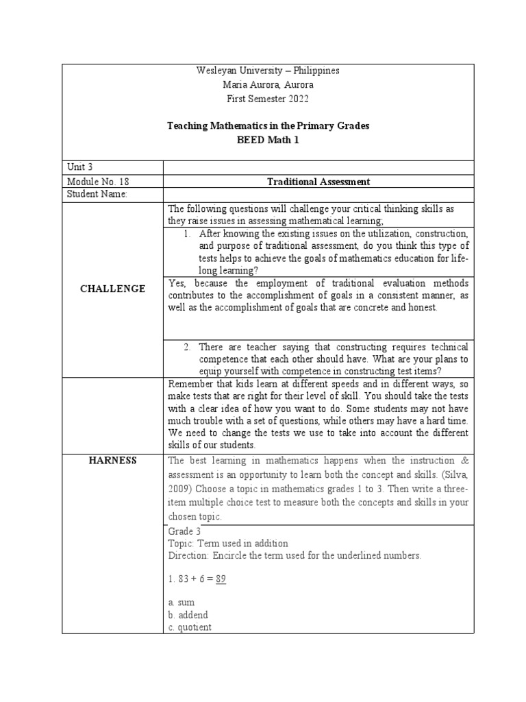 Module Number 18 - Traditional Assessment | PDF | Educational ...