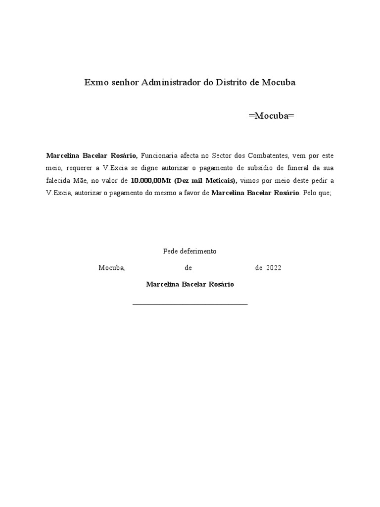 Exmo Senhor Administrador Do Distrito de Mocuba Mocuba | PDF