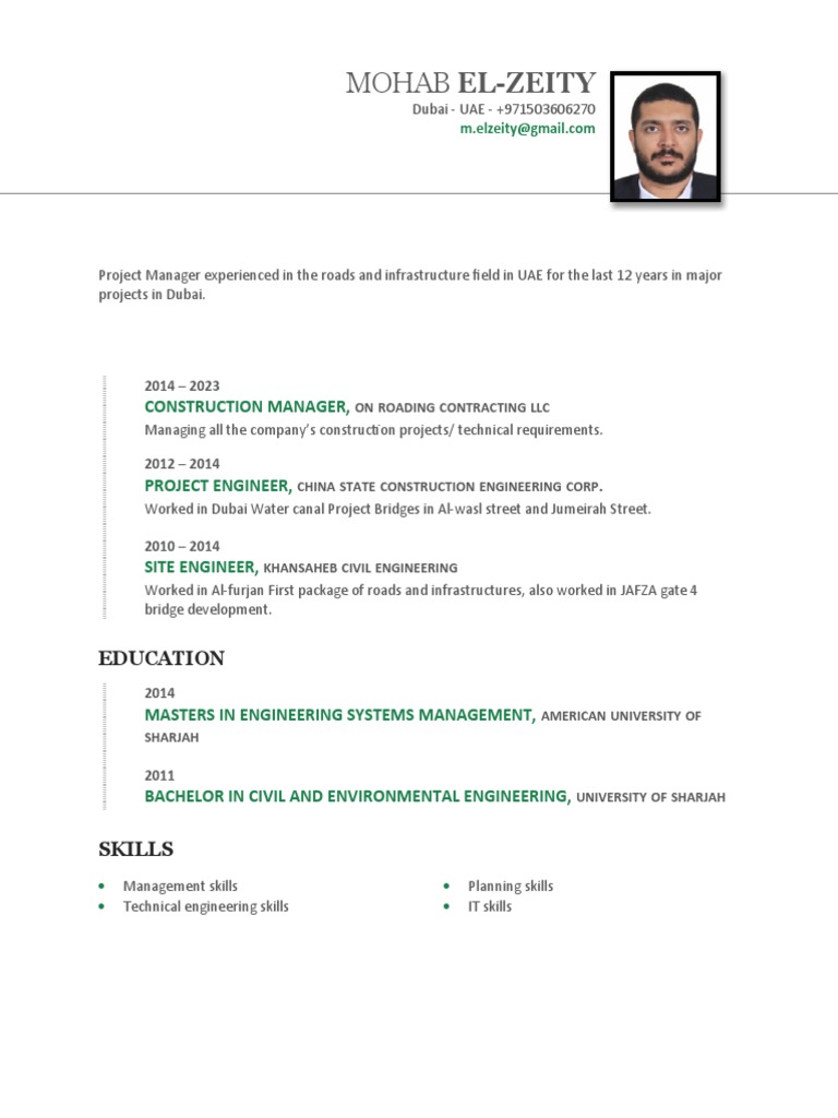 Mohab El-Zeity: Construction Manager | PDF