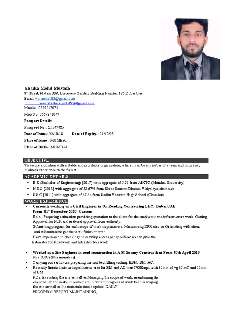 Mustafa Civil Engineer Resume | PDF | Engineering | Physical Sciences