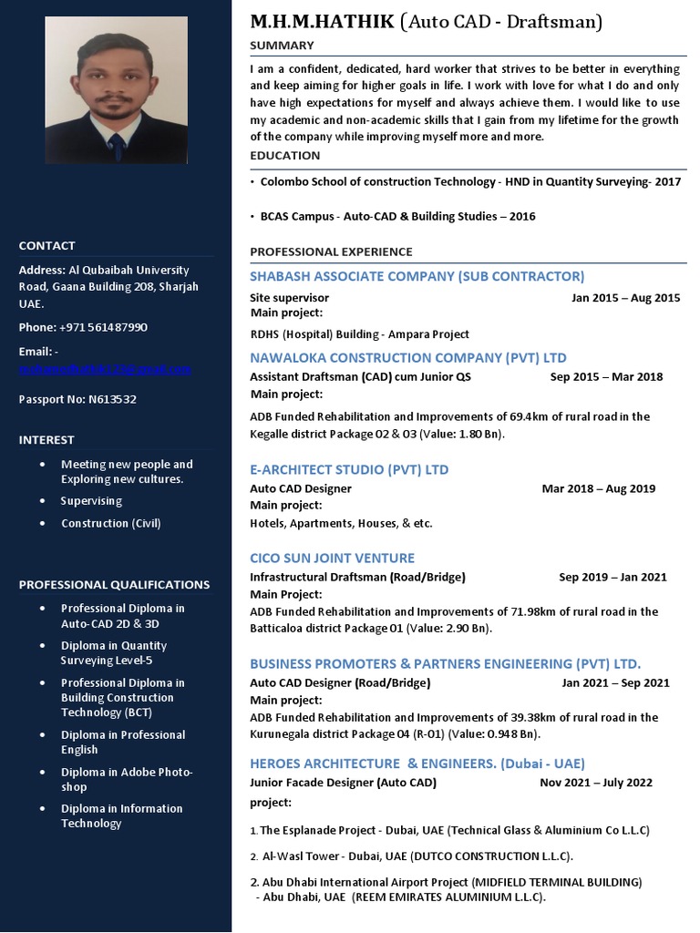 Hadik CV - Draughtsmen | PDF | United Arab Emirates | Computer Aided Design