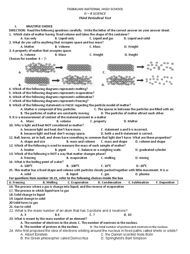 G8 Third Quarter Exam | PDF | Atoms | Atomic Nucleus
