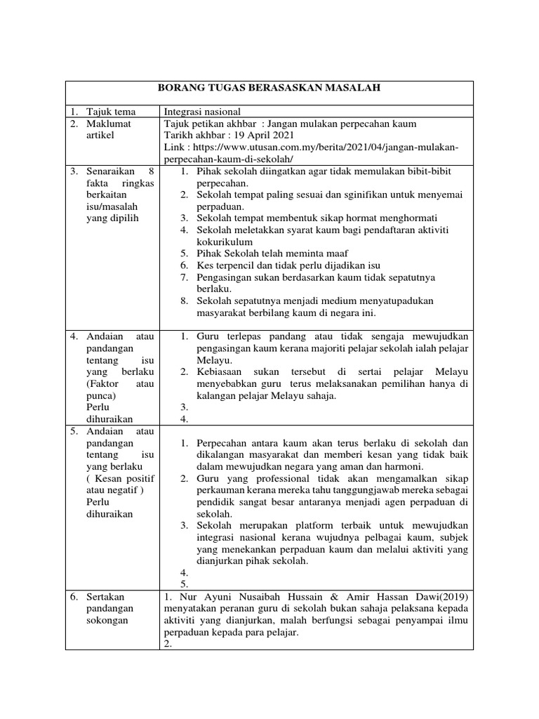 Contoh Tugasan Berasaskan Masalah | PDF