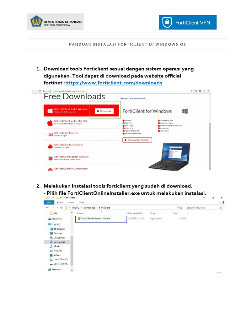 Panduan VPN Menggunakan Forti Client Di Windows OS | PDF