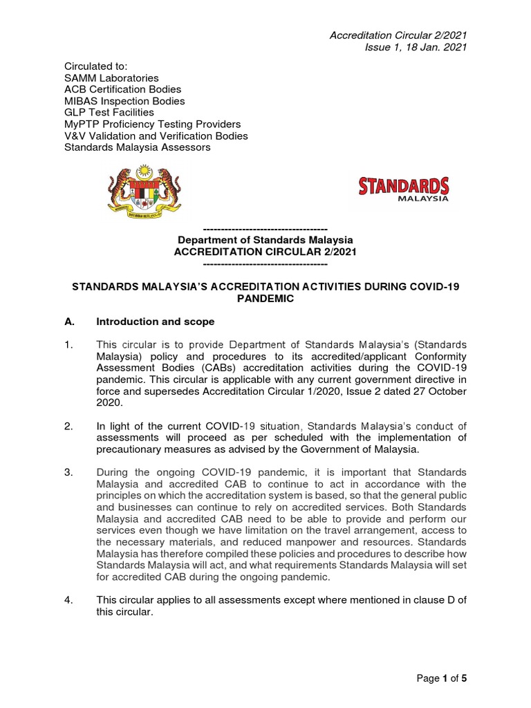 Accreditation Circular 2 2021 - Conduct of Assessments During Pandemic | PDF | Laboratories