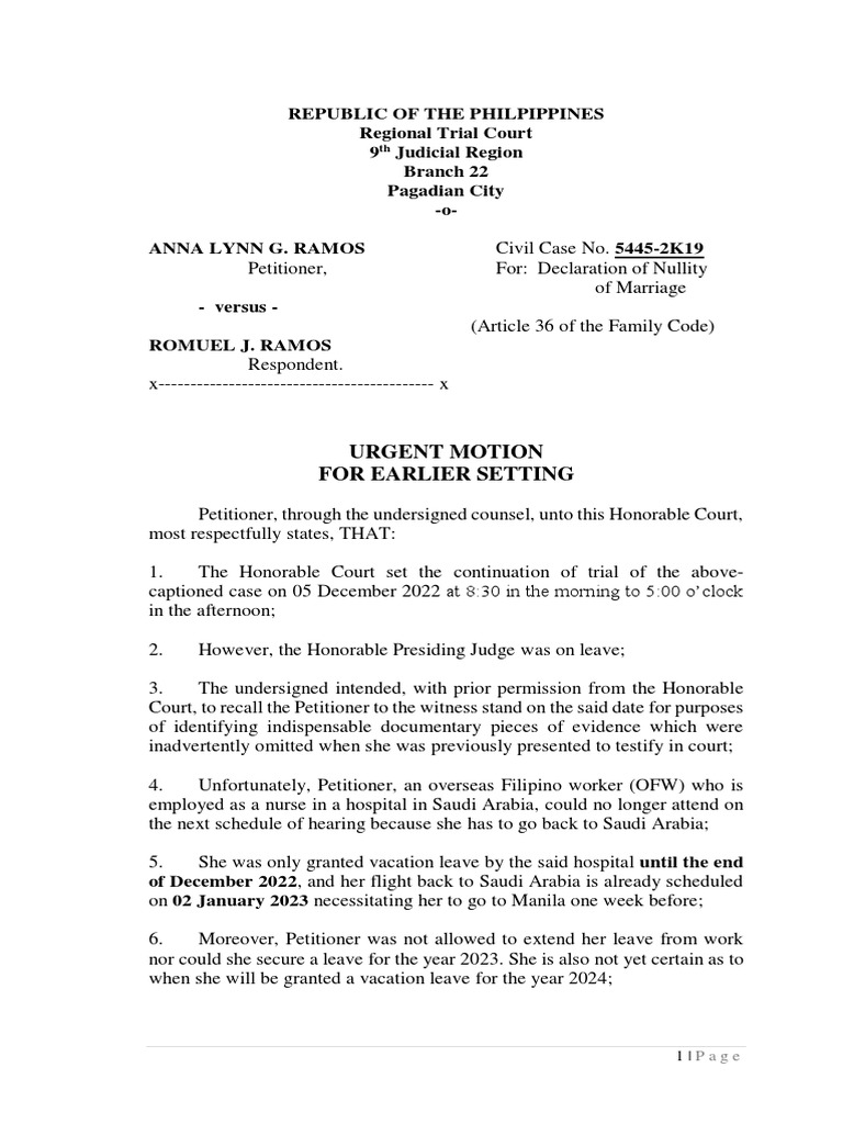 Motion For Earlier Resetting 2 | PDF | Separation Of Powers | Government