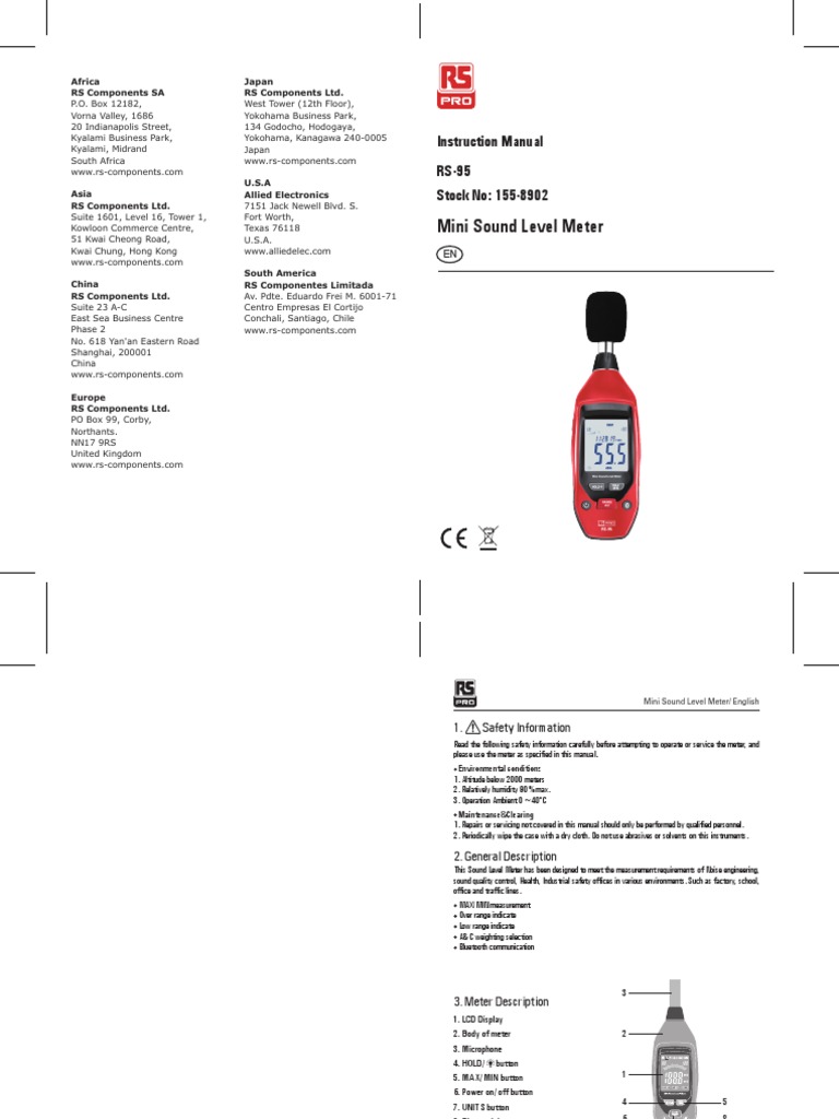 Mini Sound Level Meter: Instruction Manual RS-95 Stock No: 155-8902 ...