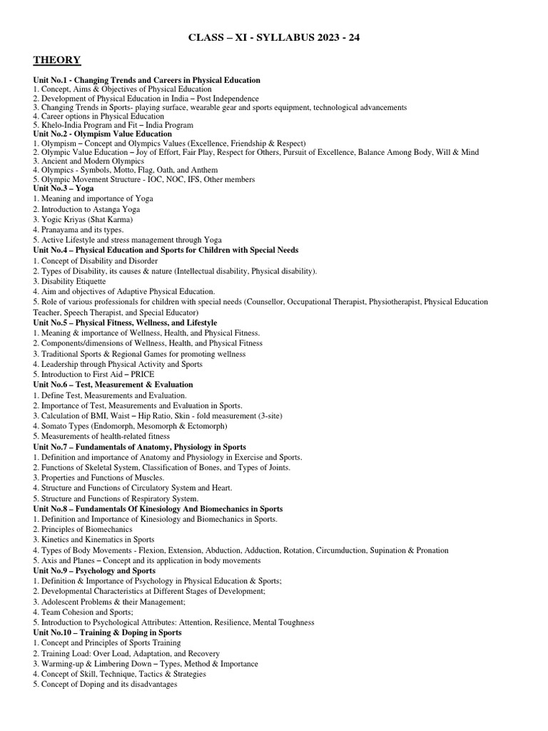 Physical Education Syllabus 2023-24 | PDF | Anatomical Terms Of Motion ...