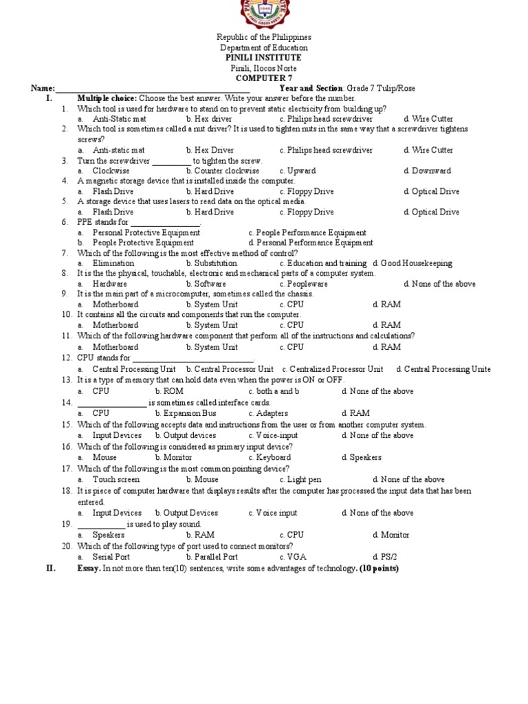 Grade 7 Computer Pdf Input Output Computer Hardware