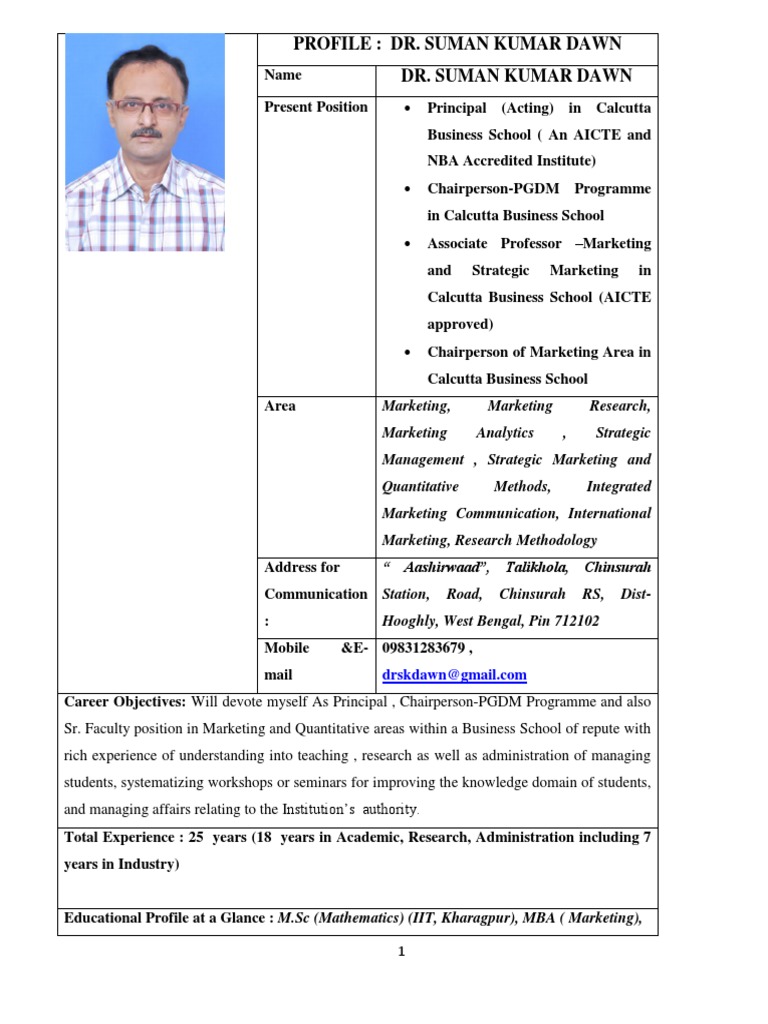 Profile: Dr. Suman Kumar Dawn Dr. Suman Kumar Dawn | PDF | Master Of Business Administration ...