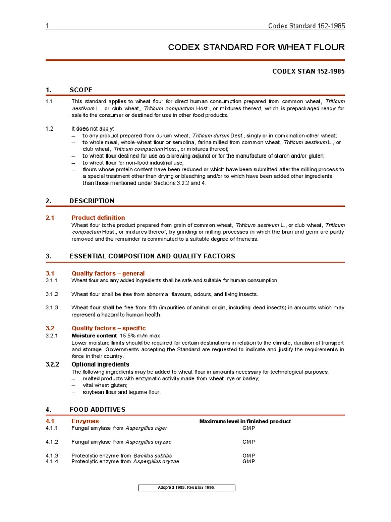 Codex Standard For Wheat Flour | PDF | Flour | Wheat