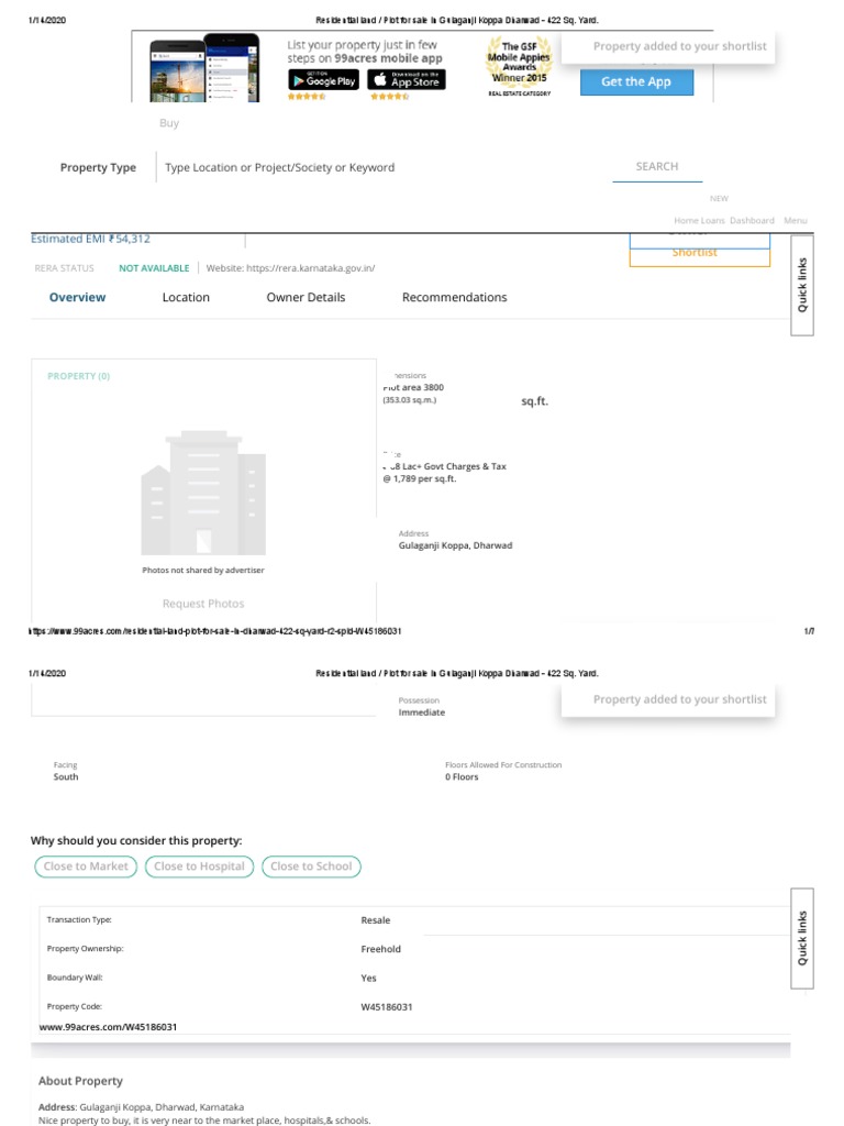 Residential Land - Plot For Sale in Gulaganji Koppa Dharwad - 422 Sq ...