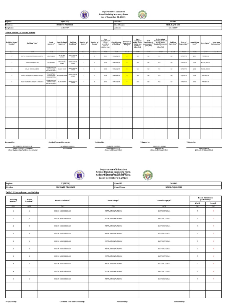 REVIL-BAJAR NHS NSBI-Data-Gathering-Forms-SY-2022-2023 - v3.0 | PDF