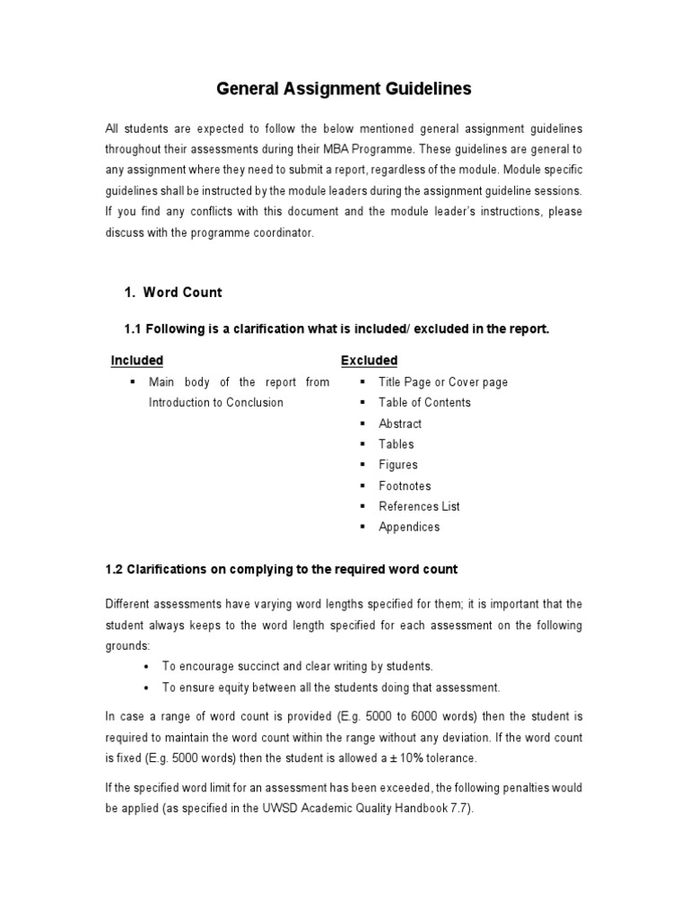 General Assignment Guidelines: 1. Word Count | PDF | Citation ...