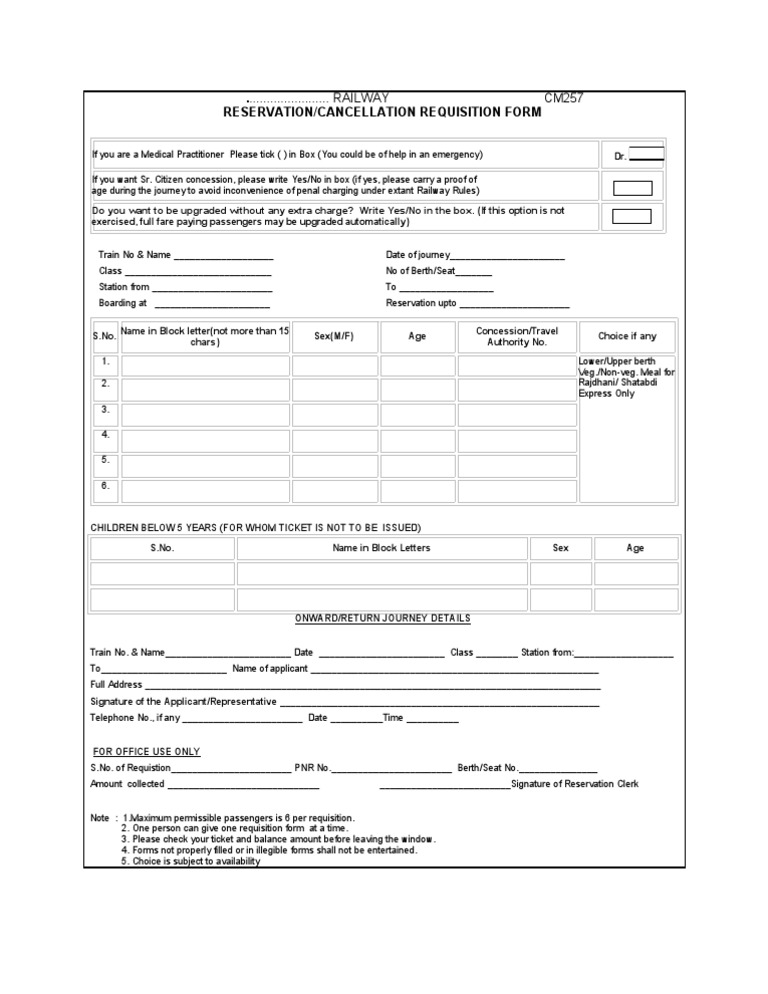 Railway Reservation Form | PDF