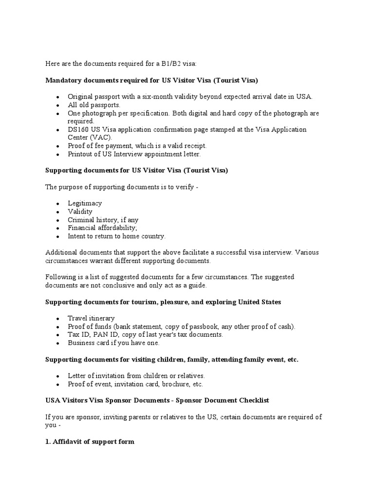 USA Visa B1 B2 Checklist | PDF | Travel Visa | Passport