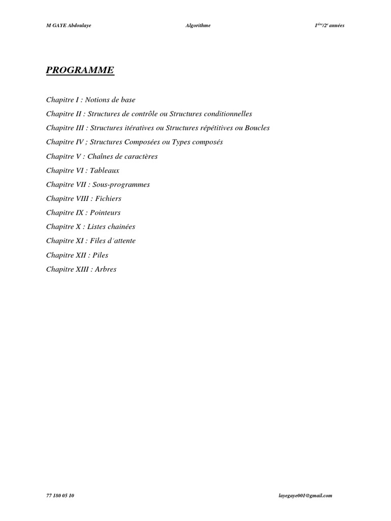 Algo Cours 1 | PDF | Programme informatique | Programmation