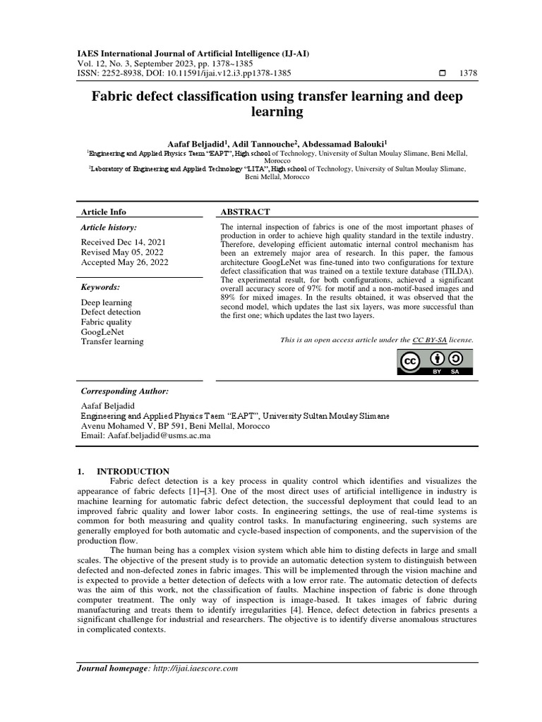 Fabric Defect Classification Using Transfer Learning and Deep Learning ... Fabric Defect Classification Using Transfer Learning and Deep Learning ...