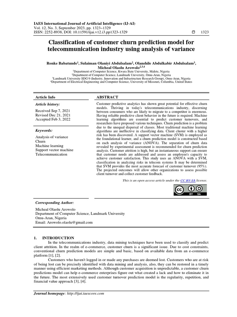 Classification of Customer Churn Prediction Model For Telecommunication Industry Using Analysis ...