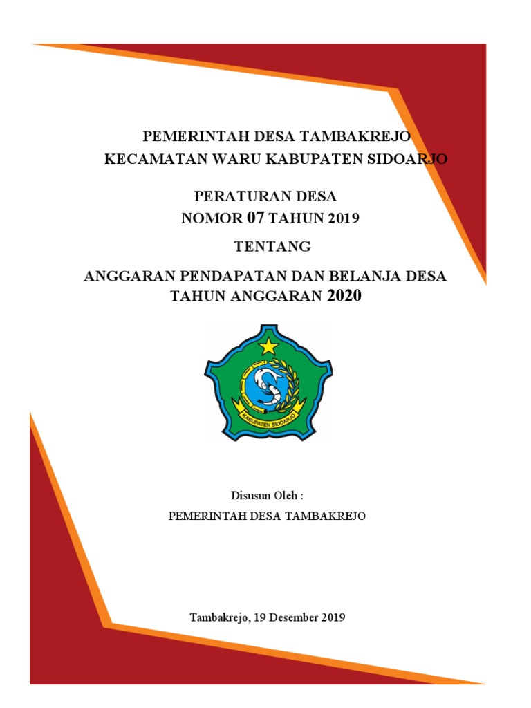 Cover Perdes APBDesa No 7 Tahun 2019 Okey | PDF | Pengelolaan Keuangan ...