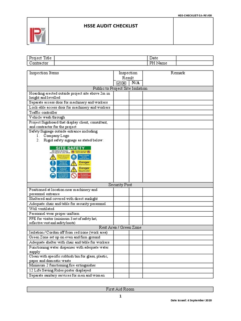 HSSE Audit Checklist Guide | PDF | Personal Protective Equipment | Safety