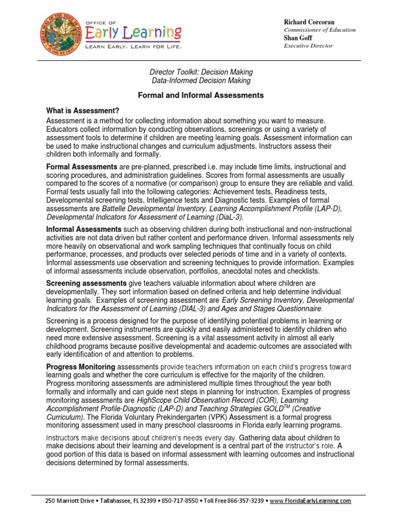 3formal and Informal Assessments | PDF | Educational Assessment | Preschool