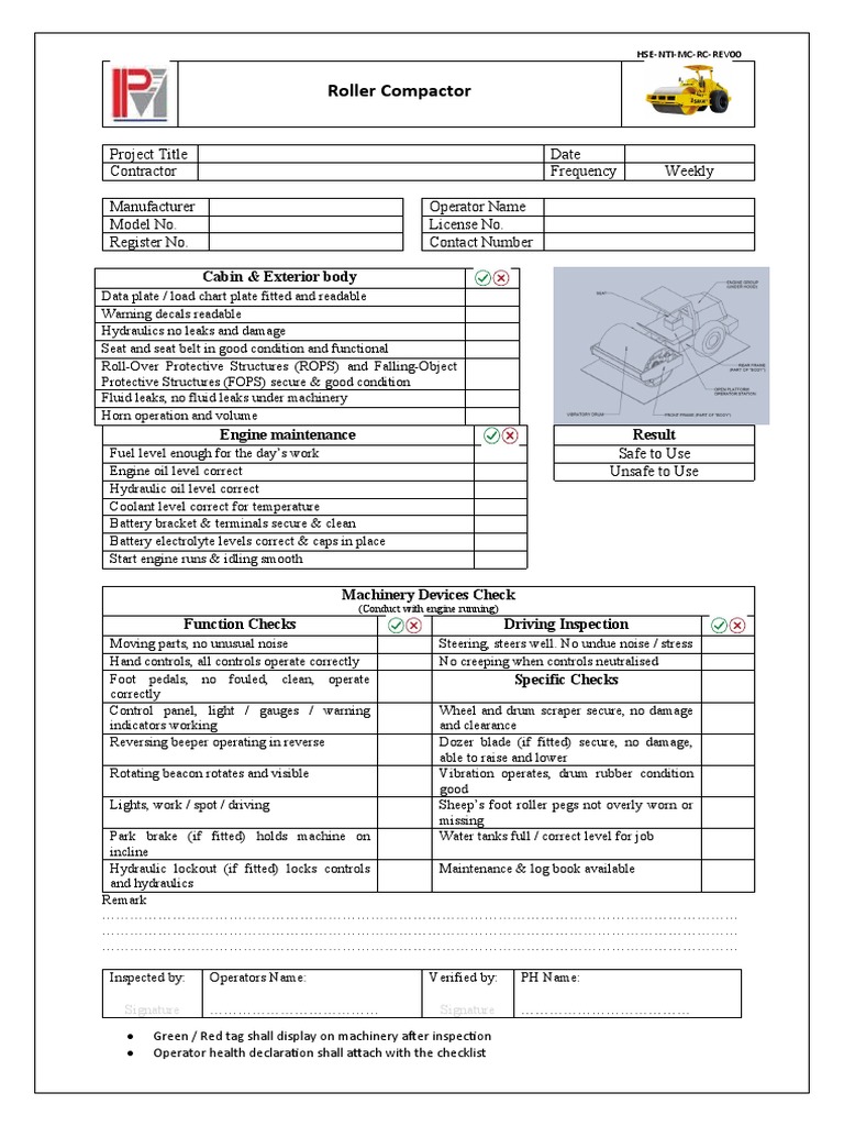 3.roller Compactor Checklist | PDF | Engines | Vehicles