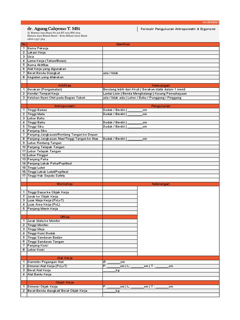 Formulir Pengukuran Antropometri | PDF
