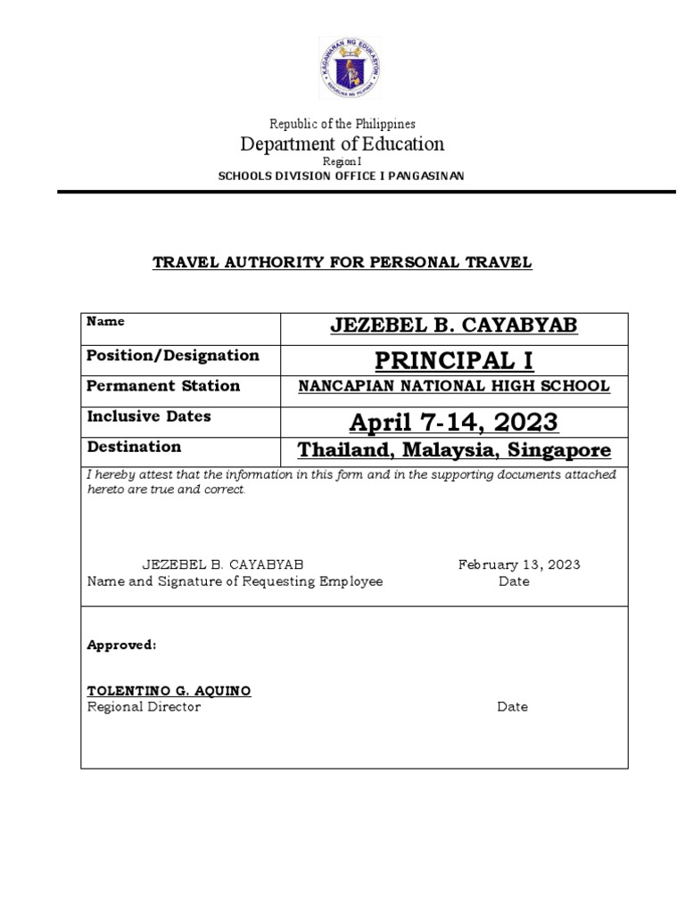 CorrectedPersonal Travel Authority Abroad | PDF