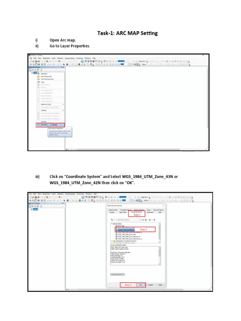 Task-1: ARC MAP Setting: I) Open Arc Map. Ii) Go To Layer Properties | PDF | Polygon ...