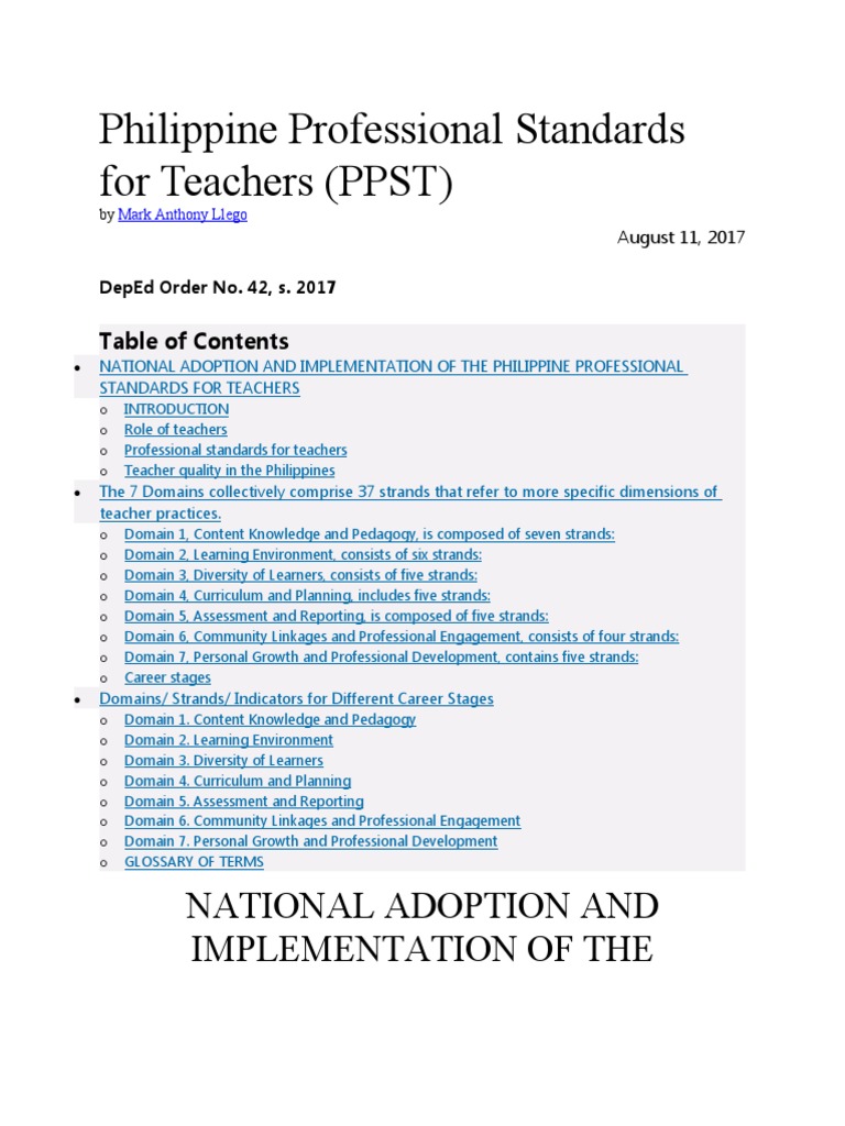 Philippine Professional Standards For Teachers | PDF | Educational ...