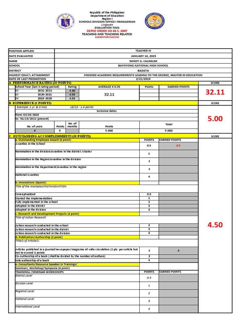 PSB Evaluation Tool Tii Windy G. Calimlim | PDF | Qualifications ...
