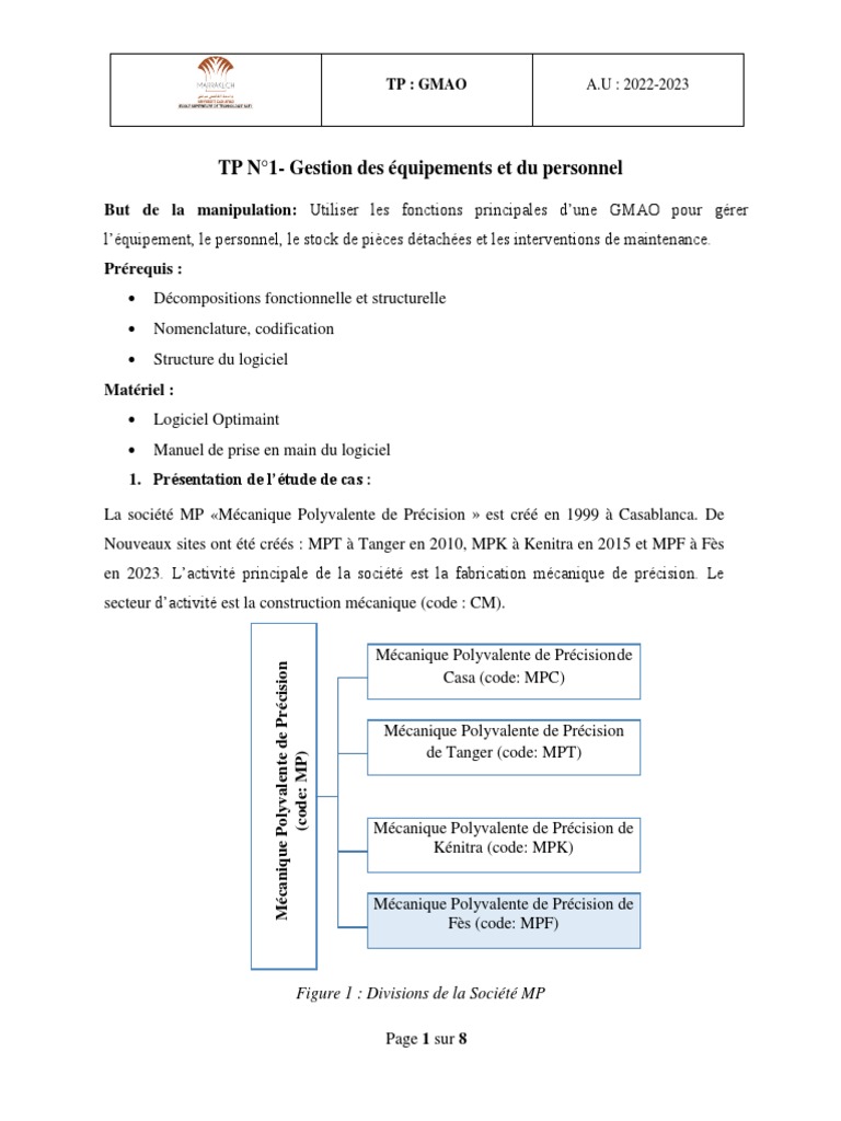 TP01 GMAO-OPtimaint-2023 | PDF | Gazole