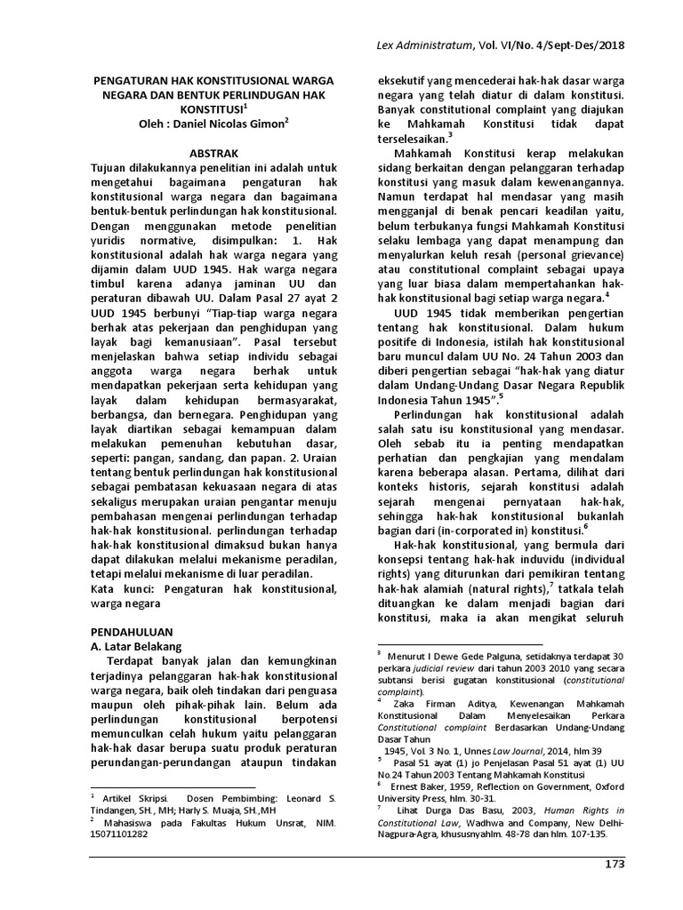 Pengaturan Hak Konstitusional Warga Negara Dan Bentuk Perlindugan Hak ...