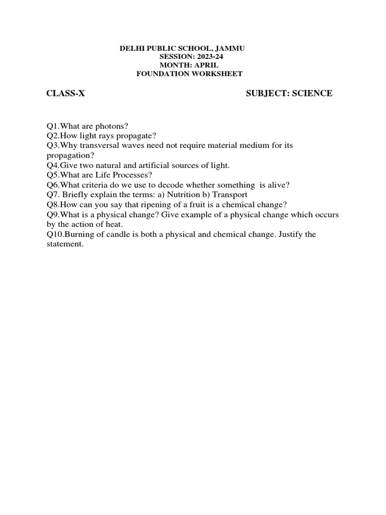 Class-X Subject: Science | PDF