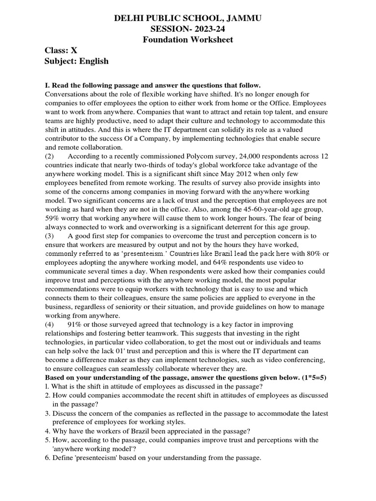 Class X Foundation Worksheet | PDF