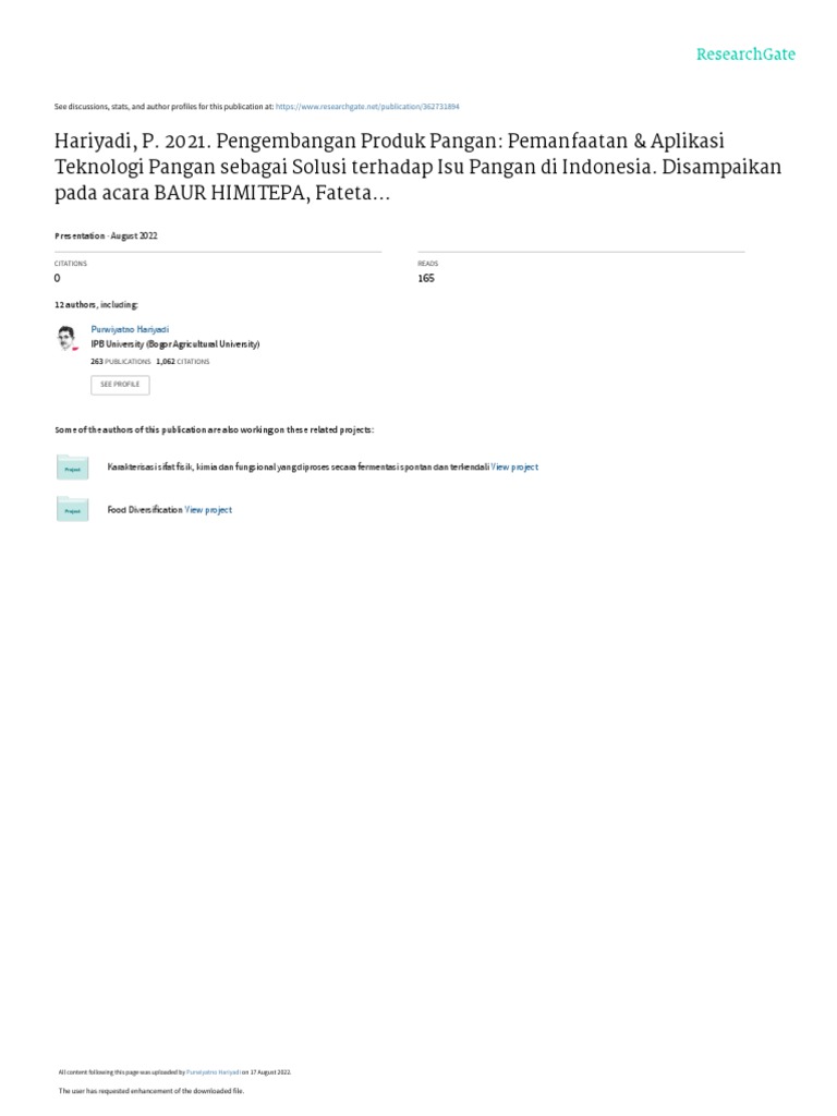 Pengembangan Produk Pangan (Pemanfaatan &aplikasi Teknologi Pangan) Sebagai Solusiterhadap Isu ...